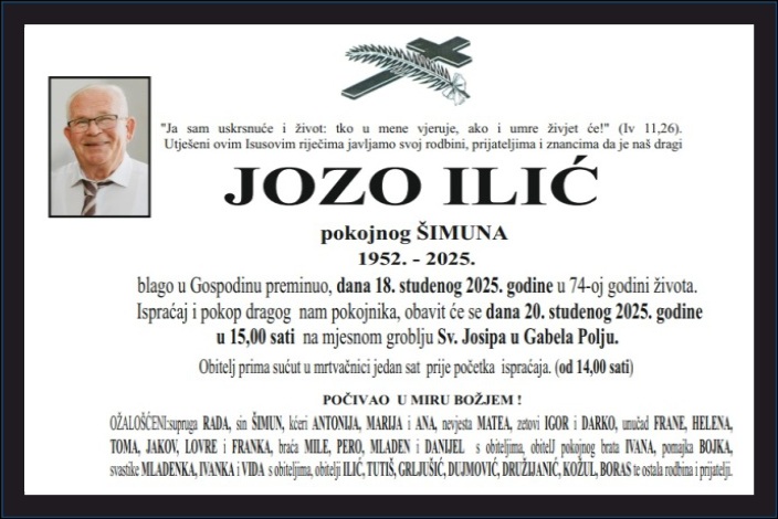 JOZO ILIĆ 1952 - 2025 - Umrli.info