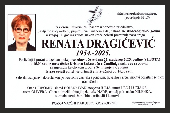 RENATA DRAGIĆEVIĆ 1954 - 2025 - Umrli.info