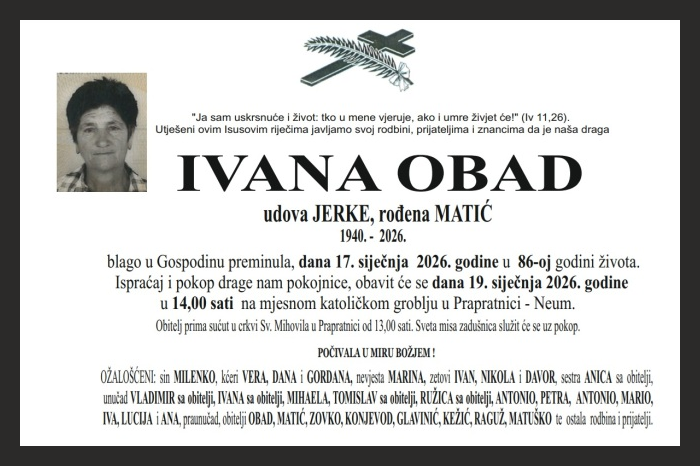 IVANA OBAD 1940 - 2026 - Umrli.info