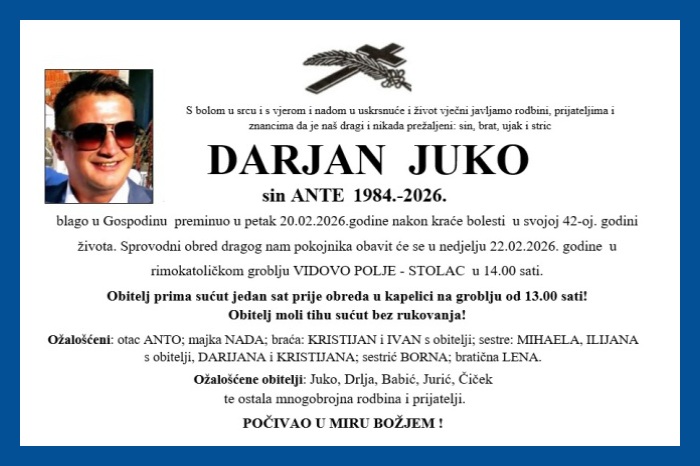 DARJAN JUKO 1984 - 2026 - Umrli.info